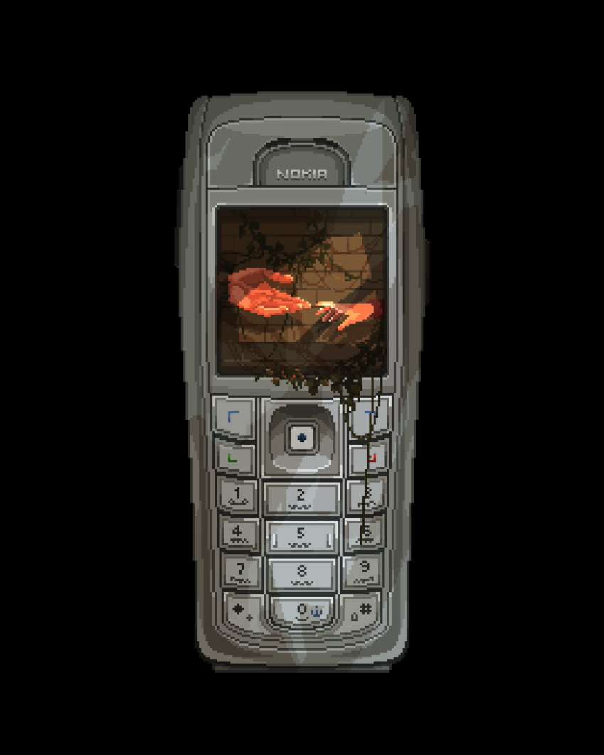 Safebooru - black background brick wall cellphone commentary d-pad ...