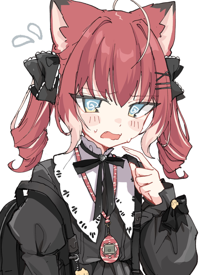 Safebooru - 1girl @ @ ahoge akami karubi alternate costume animal ears backpack bag black ribbon ...