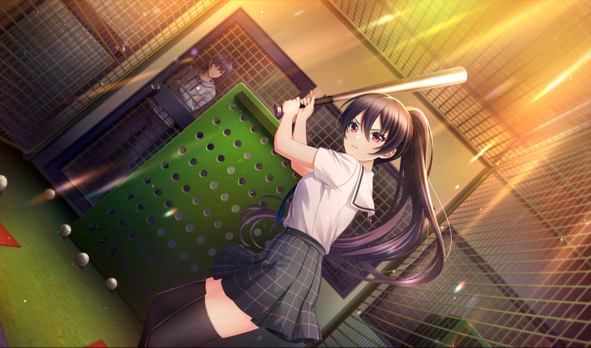 Safebooru - 1boy 1girl baseball (object) baseball bat batting cage ...