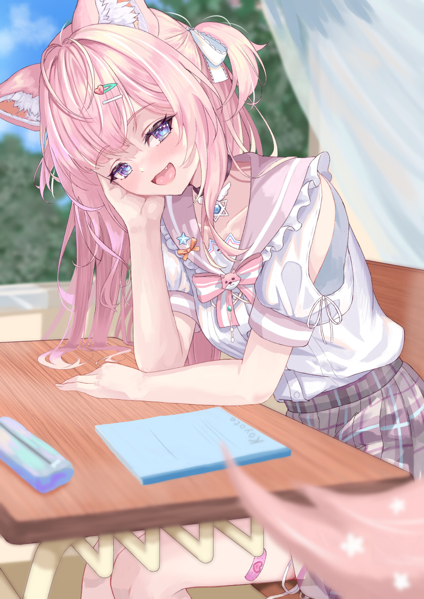 Safebooru - 1girl absurdres animal ear fluff animal ears bandaid blush bow fang frills hair ...