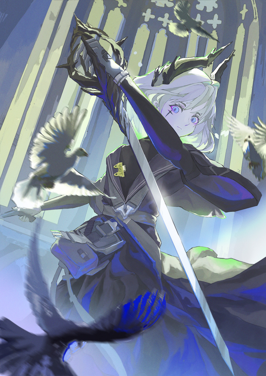 Safebooru - absurdres arknights asymmetrical dual wielding bird black ...