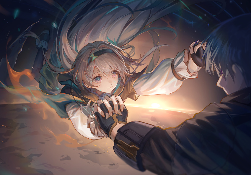 Safebooru - 1boy 1girl absurdres black gloves black hairband caelus (honkai: star rail) cropped ...