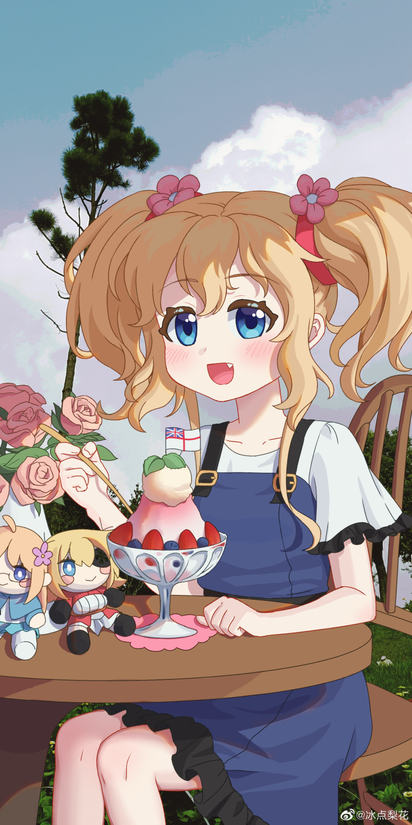 Safebooru - 1girl :d absurdres alternate costume bench bingdian lihua ...