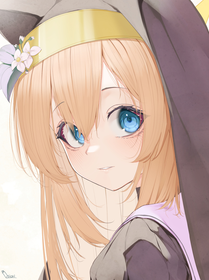 Safebooru - 1girl artist name blue archive blue eyes commentary request flower grey background ...