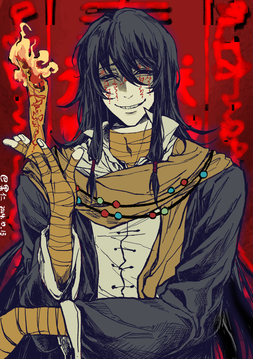 Safebooru - 1boy absurdres bandaged arm bandaged neck bandages black eyes black hair black ...