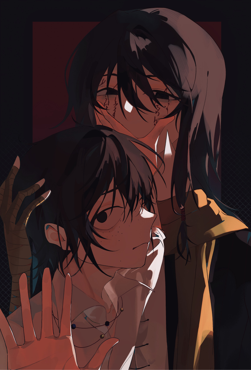 Safebooru - 2boys absurdres bandaged arm bandages black eyes black hair black shirt chinese ...