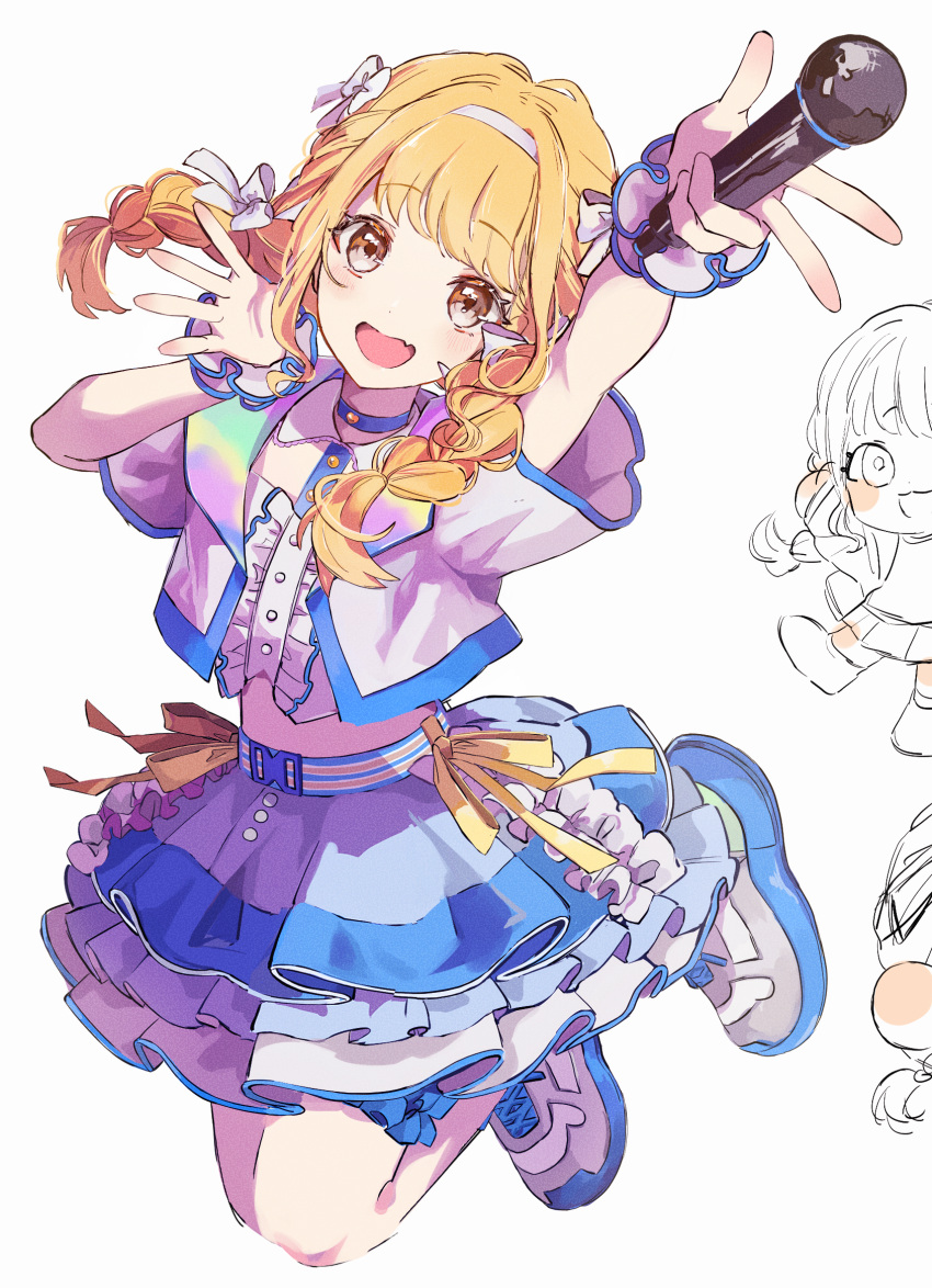 Safebooru - 1girl arm up blonde hair blush braid center frills chibi chibi inset commentary ...