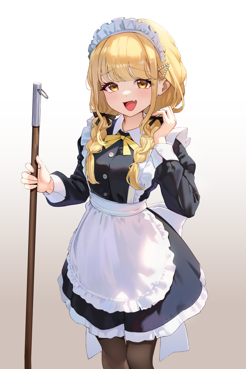 Safebooru - 1girl alternate costume apron black dress black pantyhose black ribbon blonde hair ...