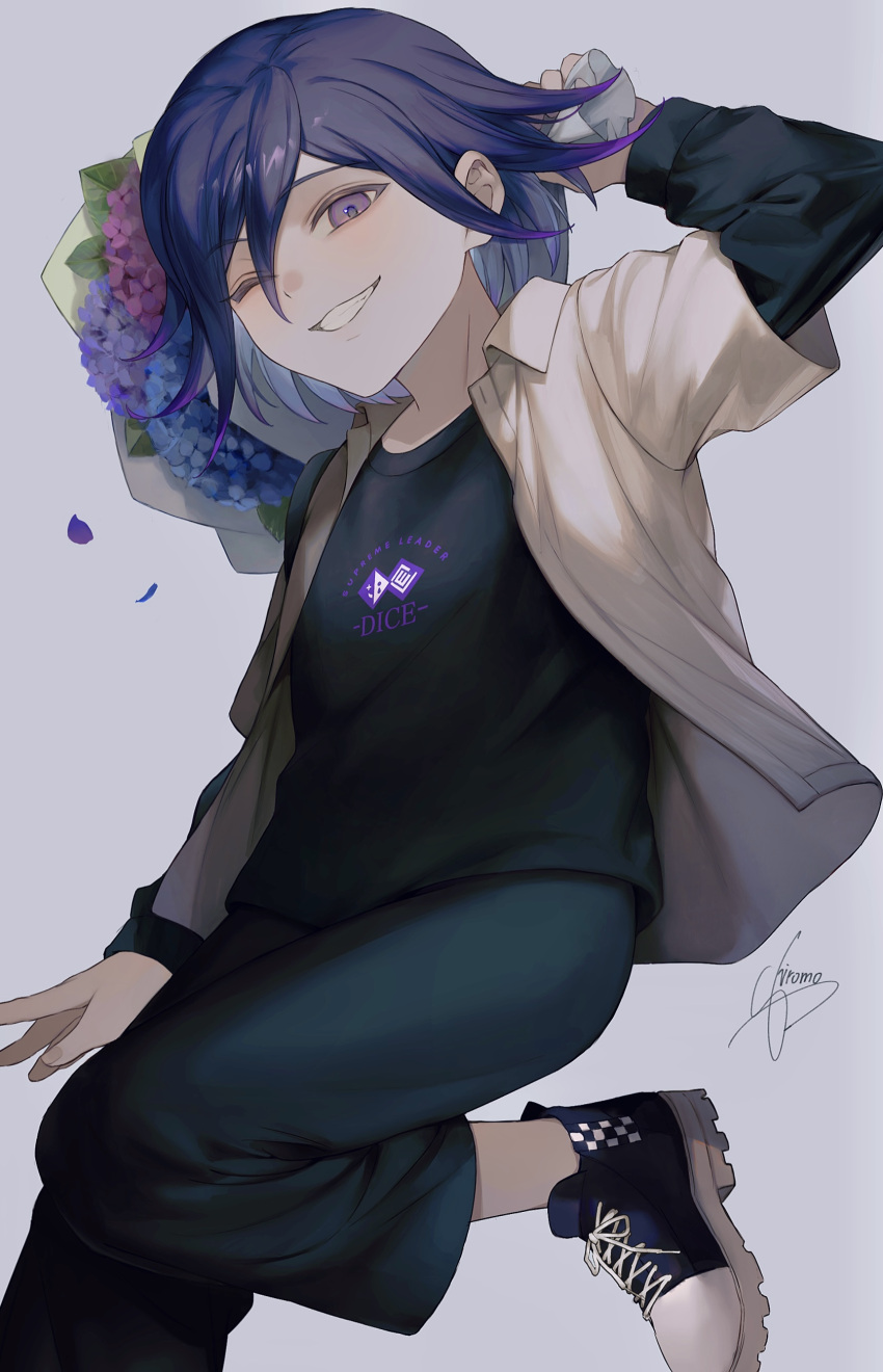 Safebooru - 1boy ;d absurdres black footwear black hair black pants ...