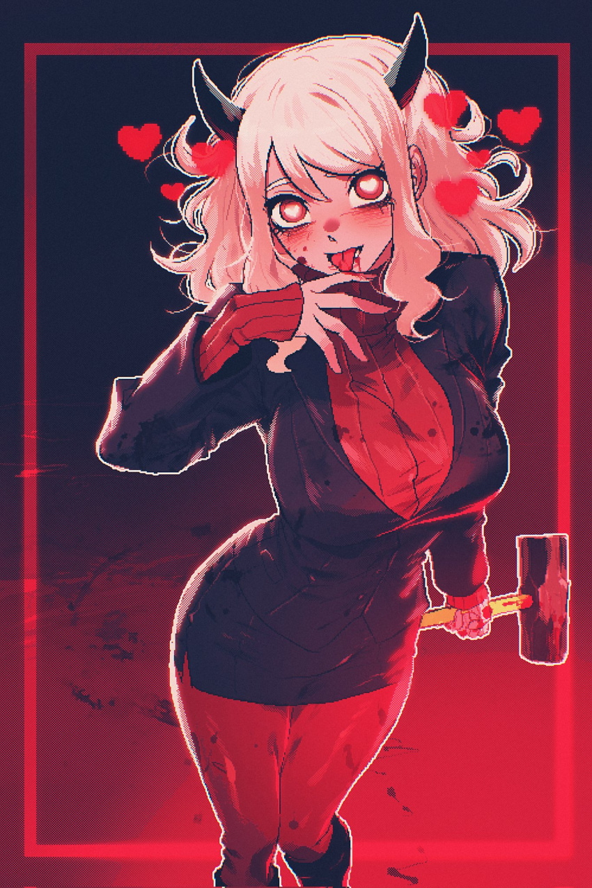 Safebooru - 1girl black jacket black skirt blood blood on clothes blood on face blood on hands ...