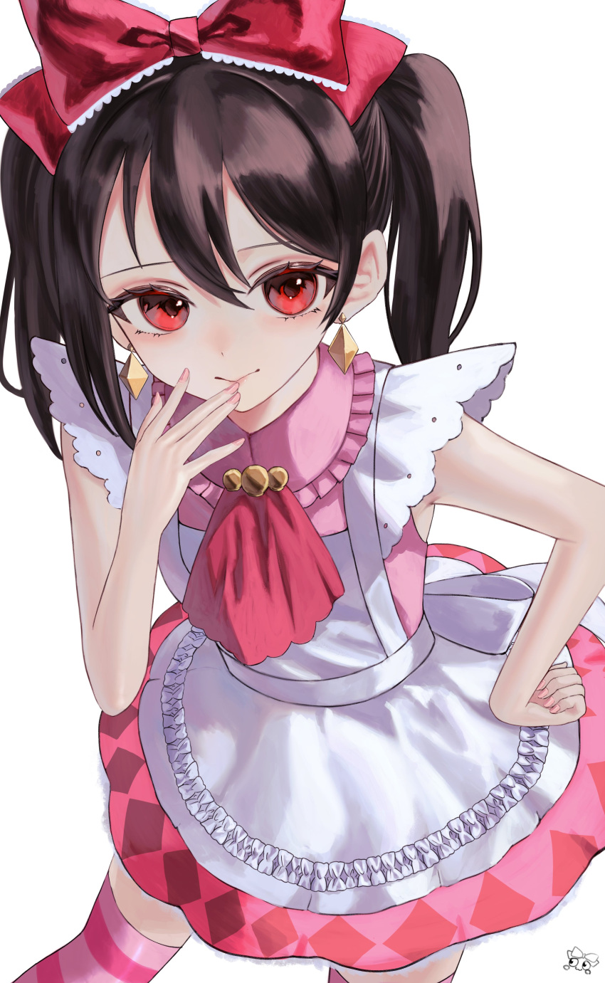 Safebooru - 1girl absurdres apron argyle clothes argyle dress ascot black hair bow closed mouth ...