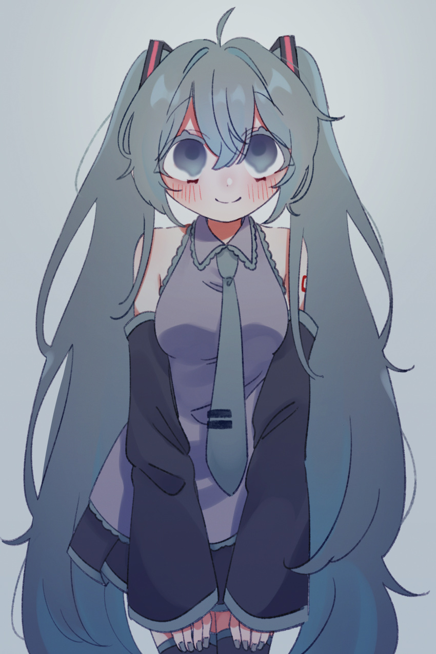 Safebooru - 1girl absurdres ahoge aqua eyes aqua hair aqua necktie bare shoulders black skirt ...