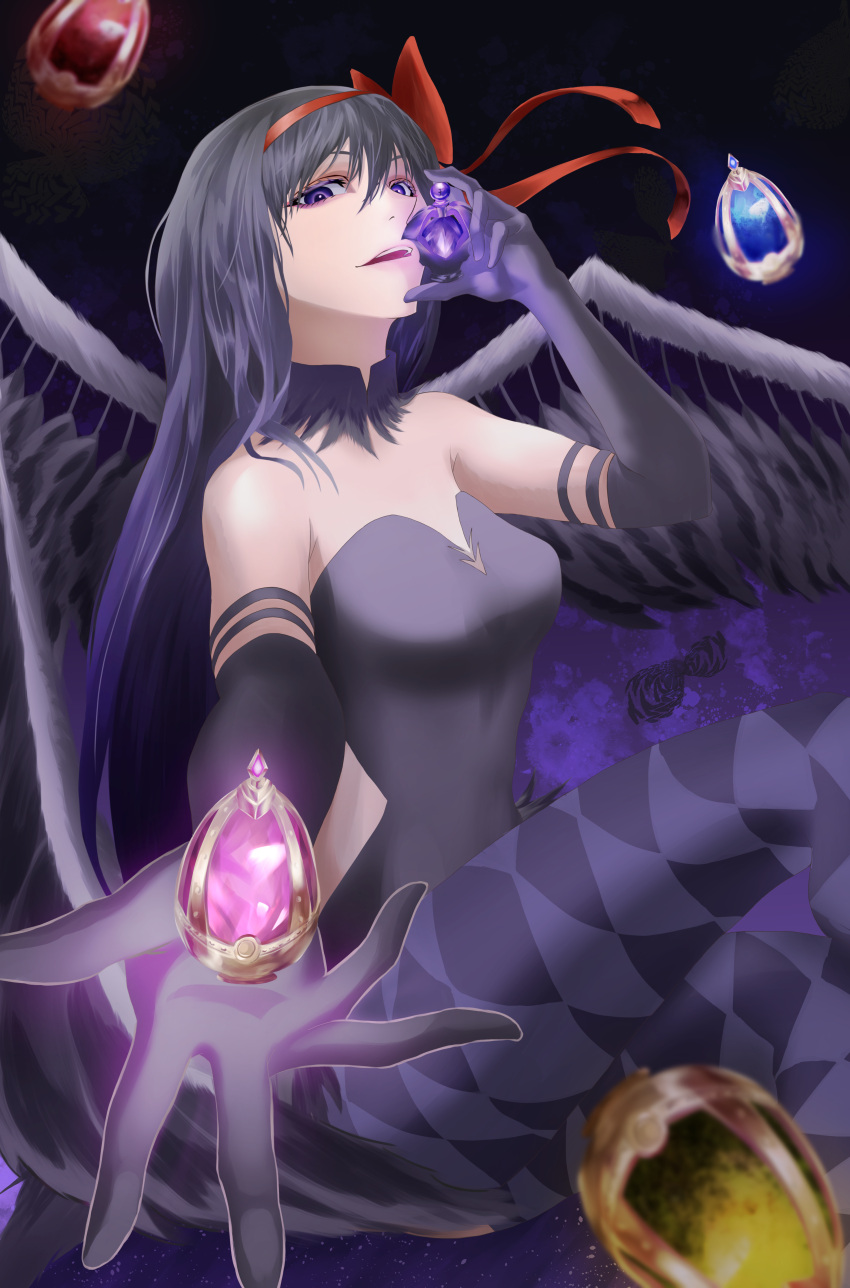 Safebooru - 1girl absurdres akemi homura akuma homura black hair checkered clothes elbow gloves ...