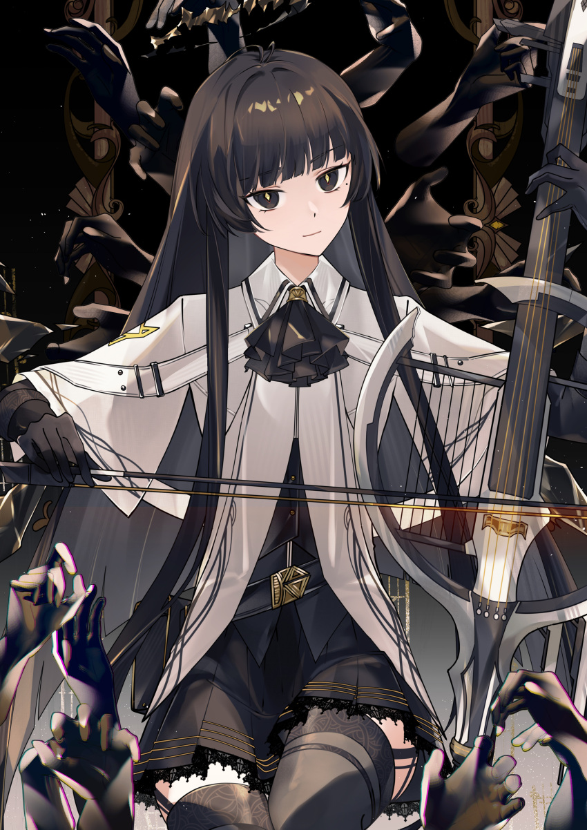 Safebooru - 1girl absurdres arknights ascot black ascot black eyes black gloves black hair black ...