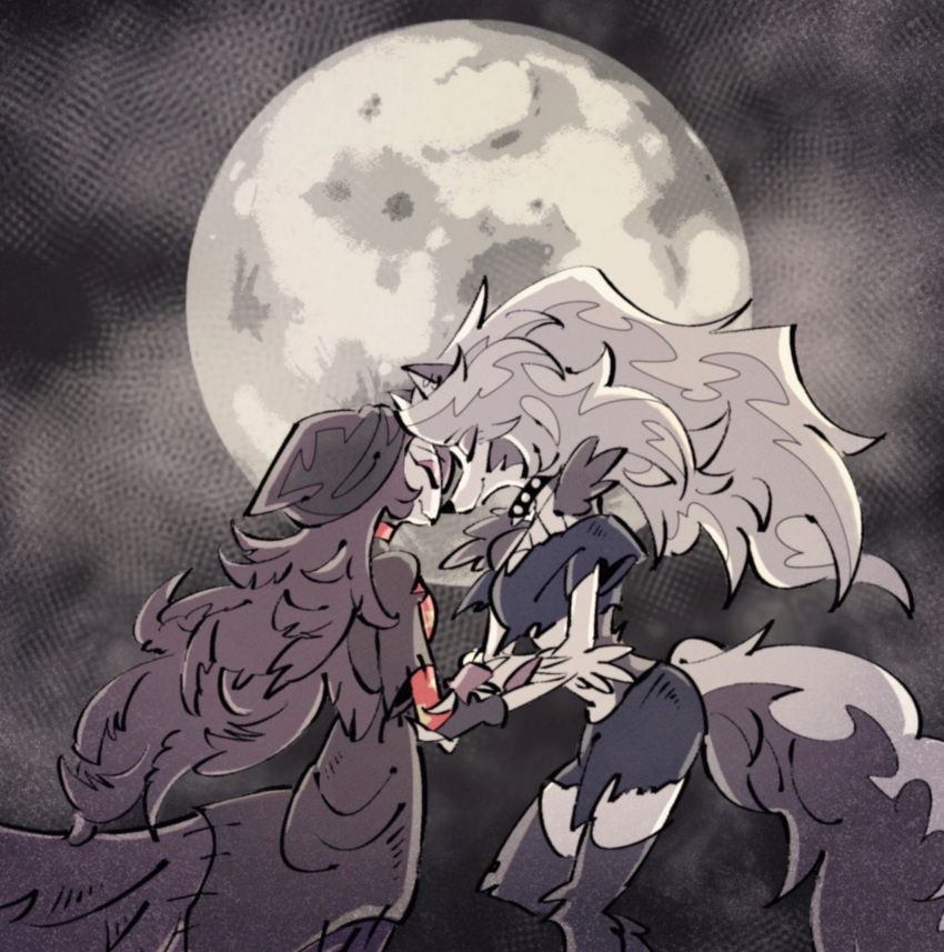 Safebooru - 2girls black hair colored sclera crop top dog girl furry furry female helluva boss ...