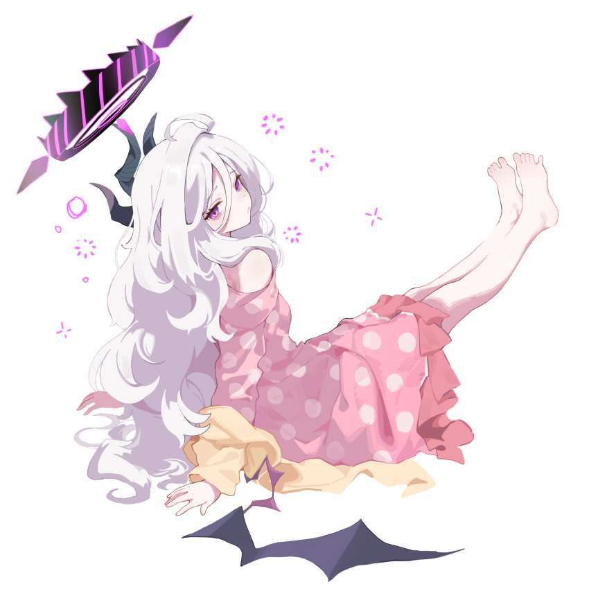 Safebooru - 1girl absurdres ahoge bare shoulders barefoot blue archive closed mouth demon horns ...