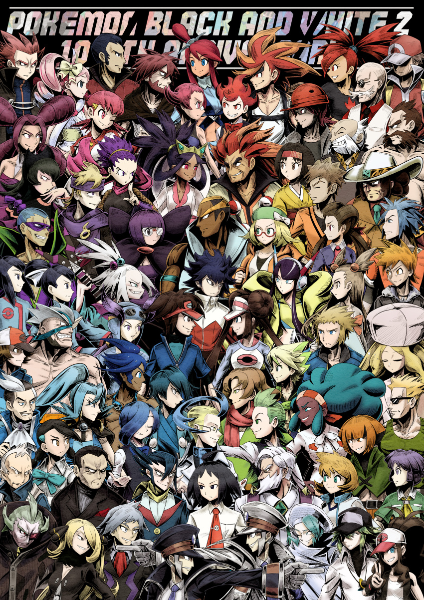 Safebooru - 6+boys 6+girls absolutely everyone absurdres ahoge alder (pokemon) anniversary beard ...