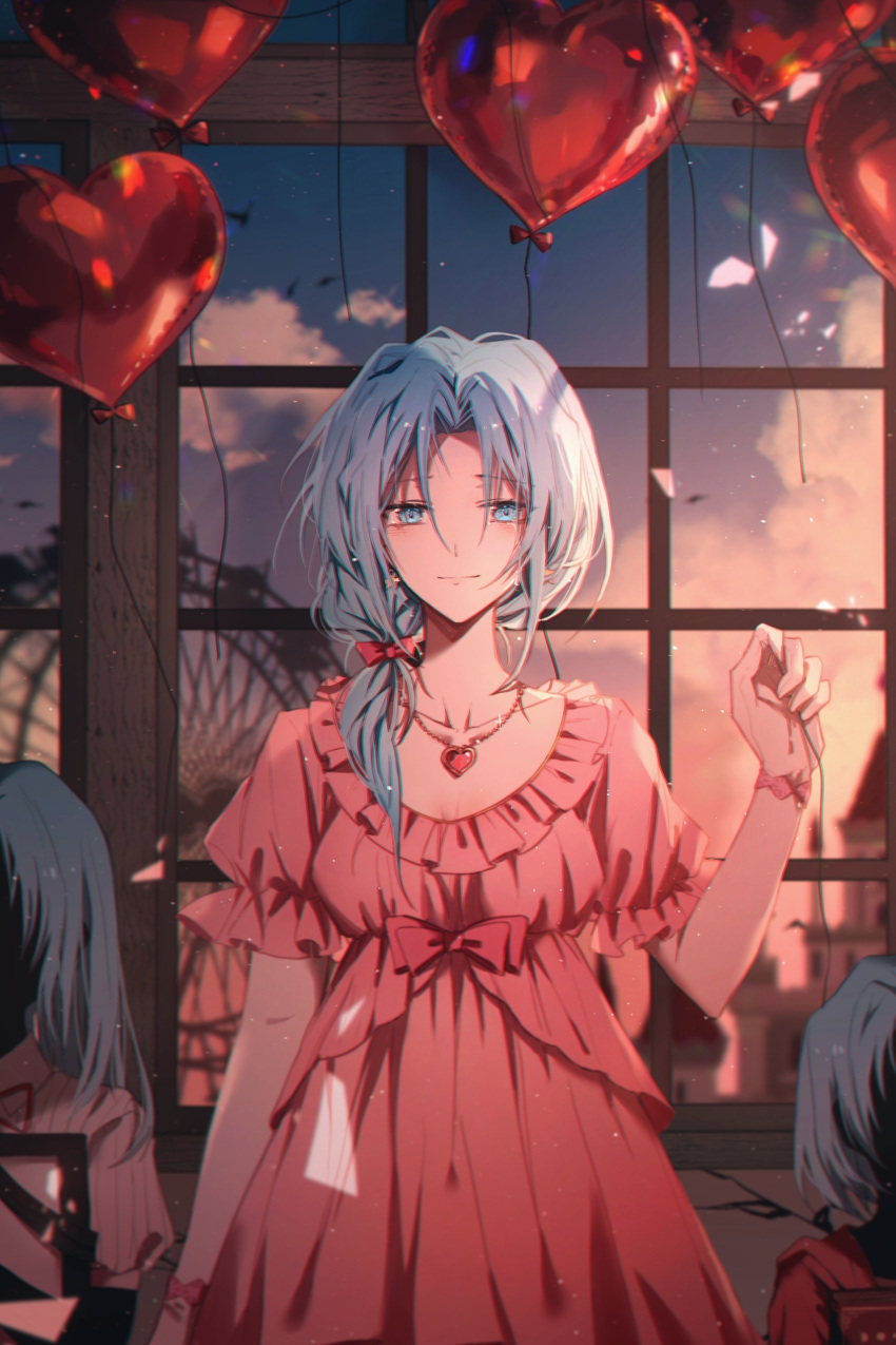 Safebooru - 3girls absurdres balloon blue eyes blue hair blue sky bow braid clouds cloudy sky ...