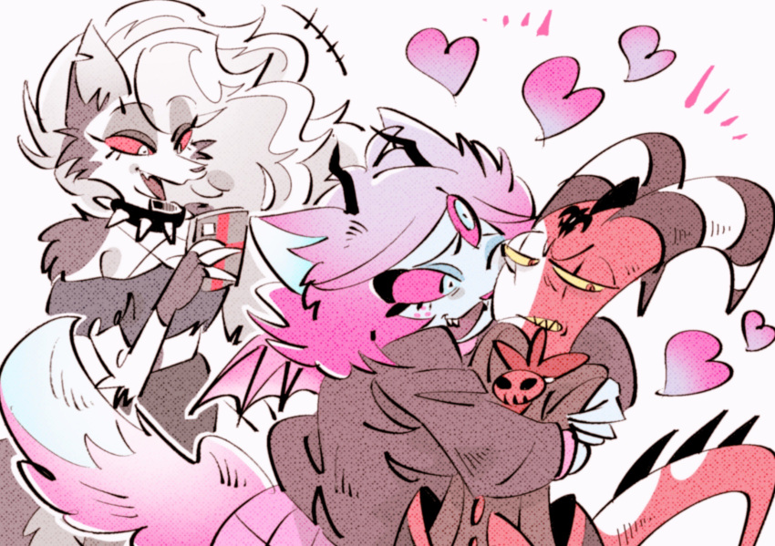 Safebooru - 1boy 2girls blitzo (helluva boss) cat girl collar demon girl demon horns demon tail ...