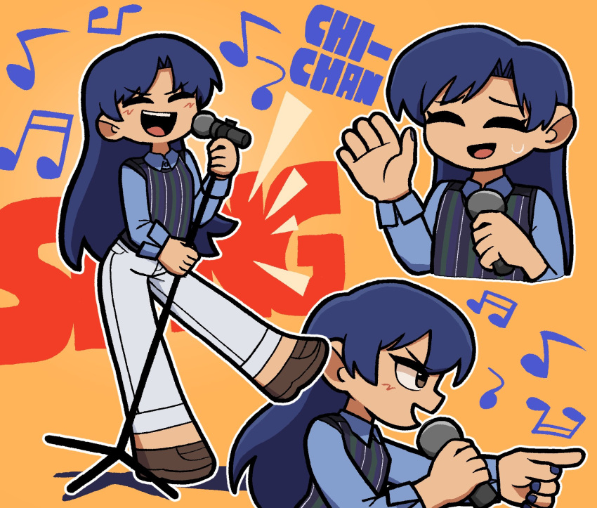 Safebooru - 1girl blue collar blue hair blue nails blue shirt blue vest ...