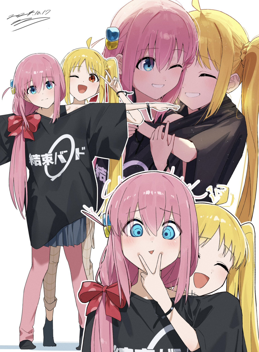 Safebooru - 2girls ahoge ahoge wag alternate hairstyle black shirt ...