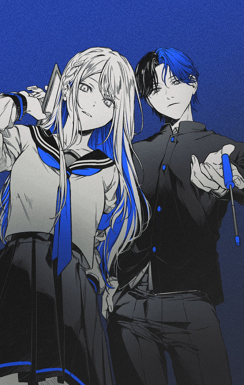 Safebooru - 1boy 1girl aoyagi touya armband azusawa kohane blue background blue neckerchief ...