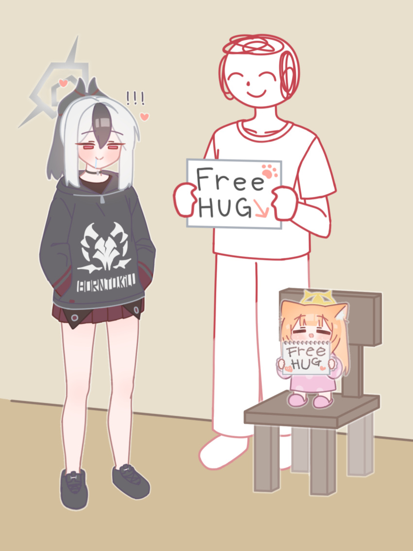 Safebooru - 1boy 2girls animal ears black hair blue archive chair chibi ...