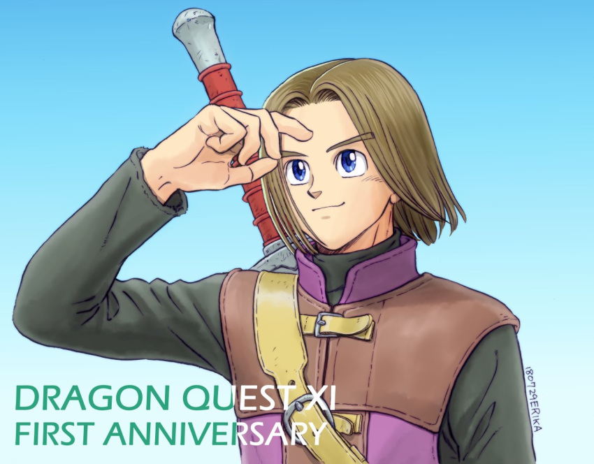 Safebooru - 1boy anniversary blue background blue eyes brown hair ...