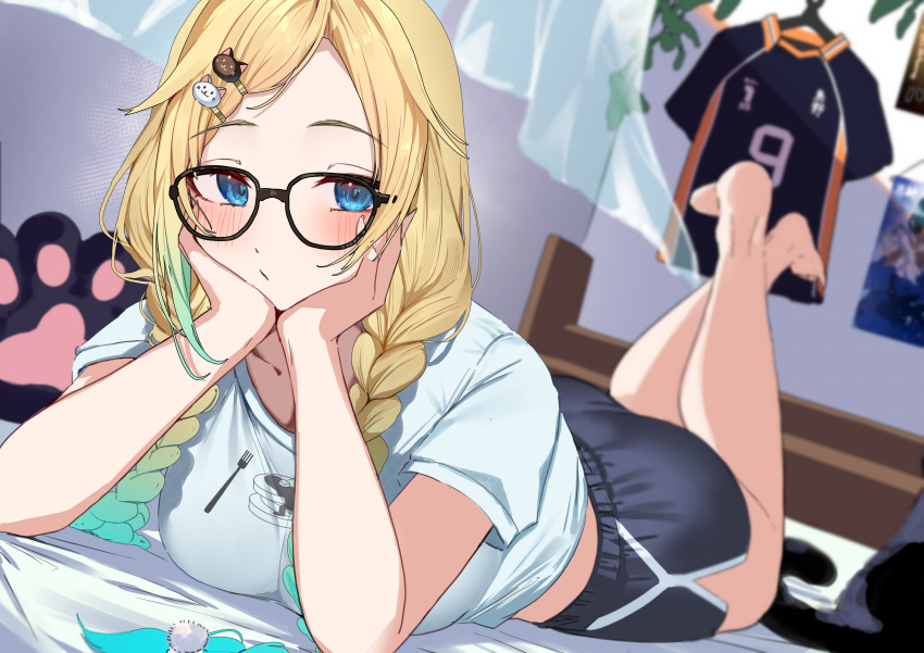 Safebooru - 1girl absurdres aizawa ema aizawa ema (4th costume) bed black-framed eyewear black ...