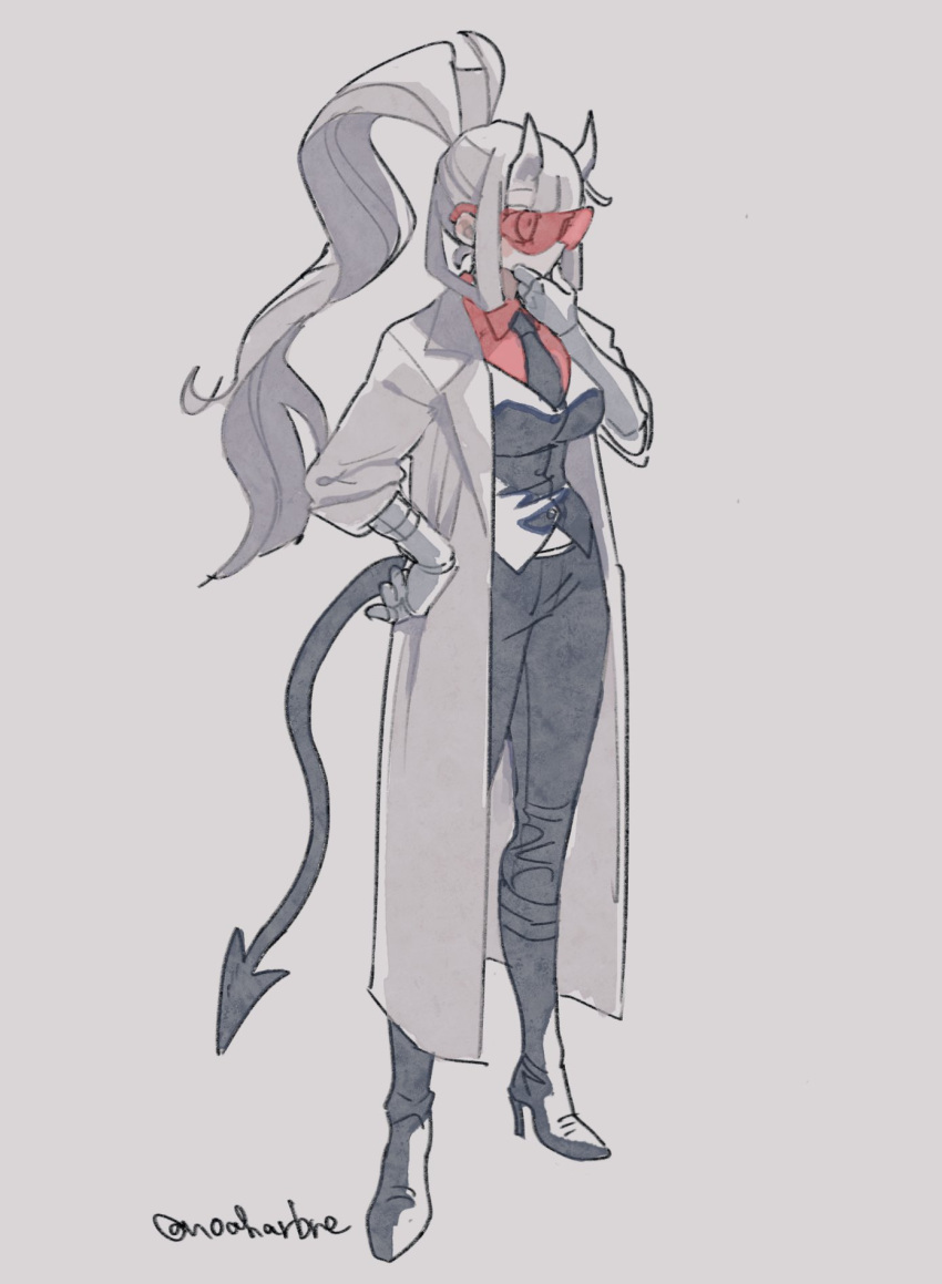 Safebooru - 1girl black footwear black necktie black tail black vest boots breasts coat demon ...