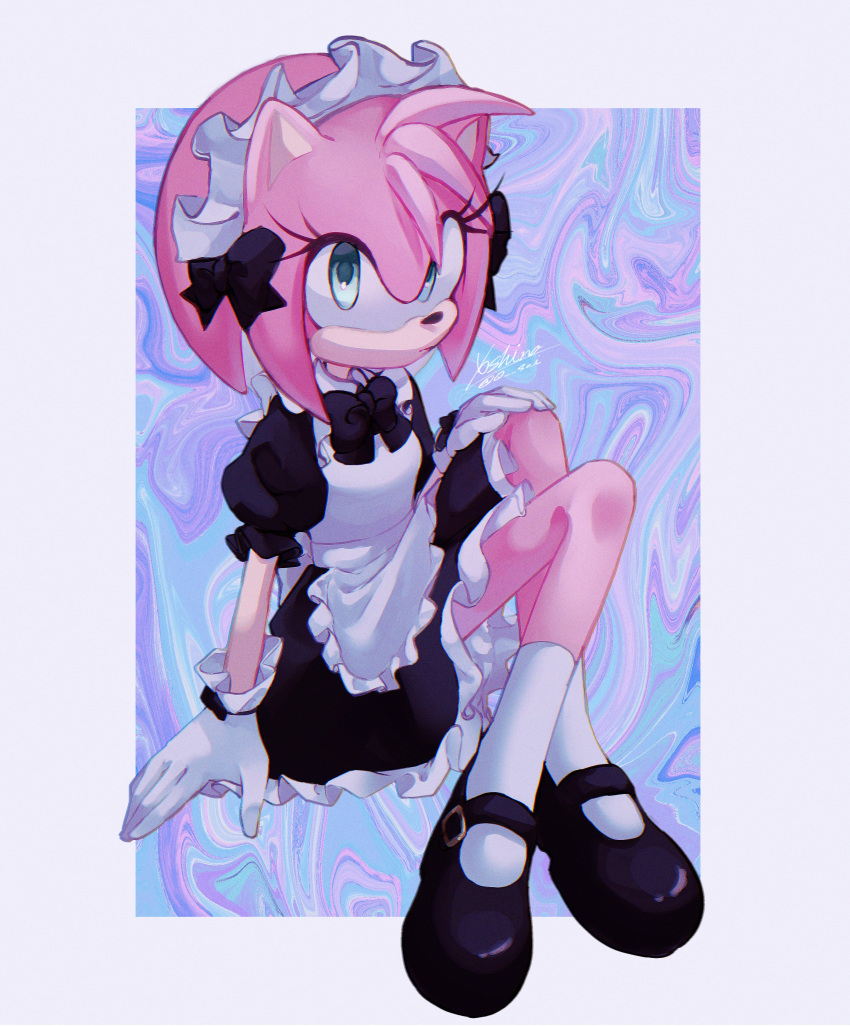 Safebooru - 1girl abstract background absurdres alternate costume amy rose animal ears apron ...