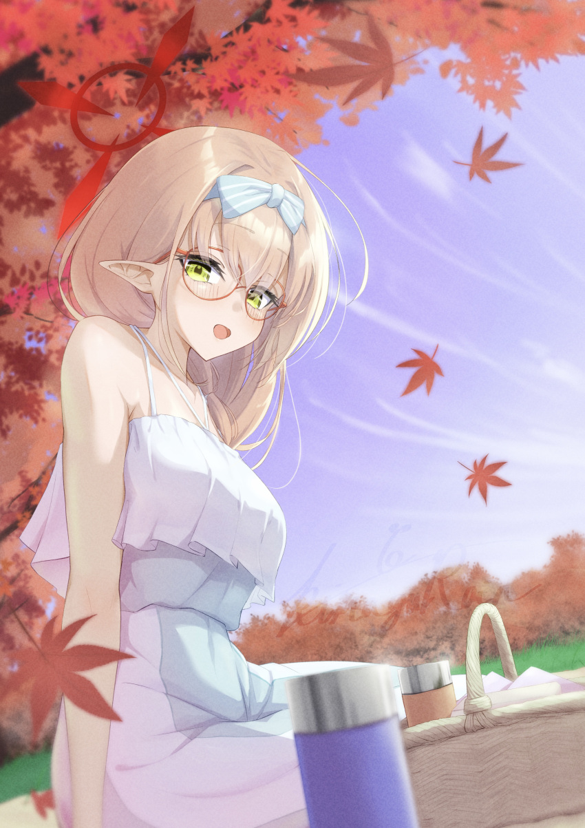 Safebooru - 1girl absurdres alternate costume autumn autumn leaves bare arms bare shoulders ...