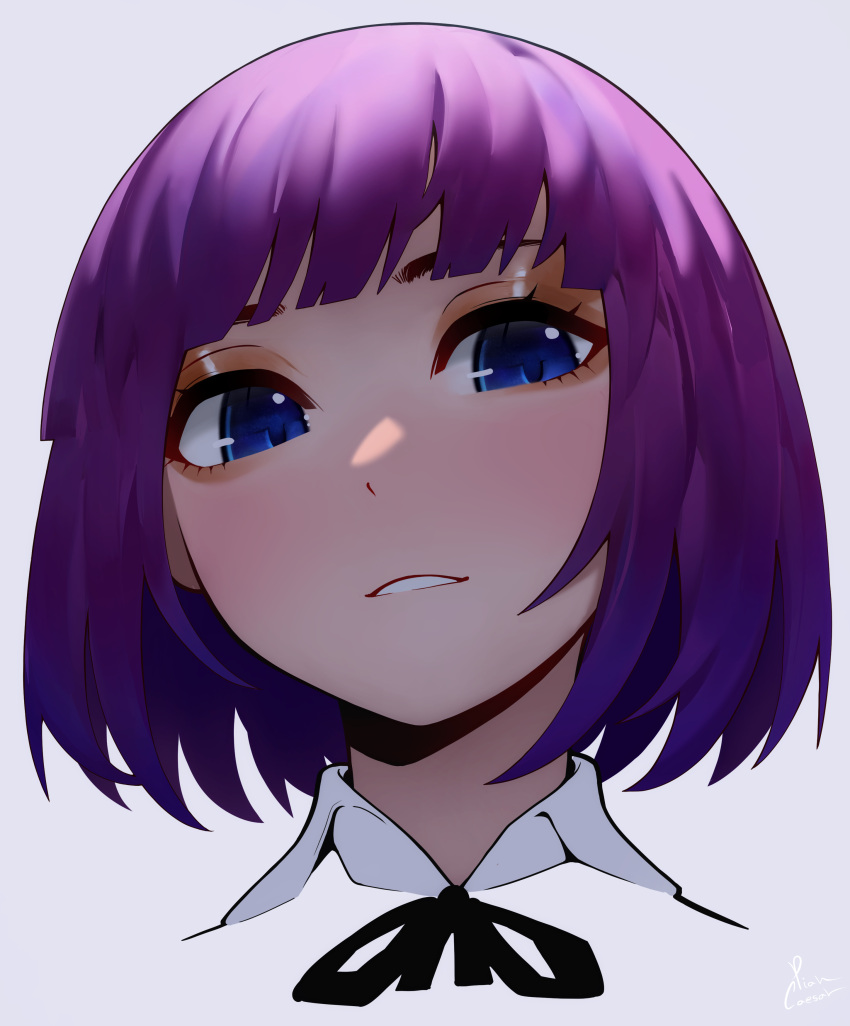 Safebooru - 1girl absurdres artist name black bow black bowtie black ribbon blue eyes blunt ...