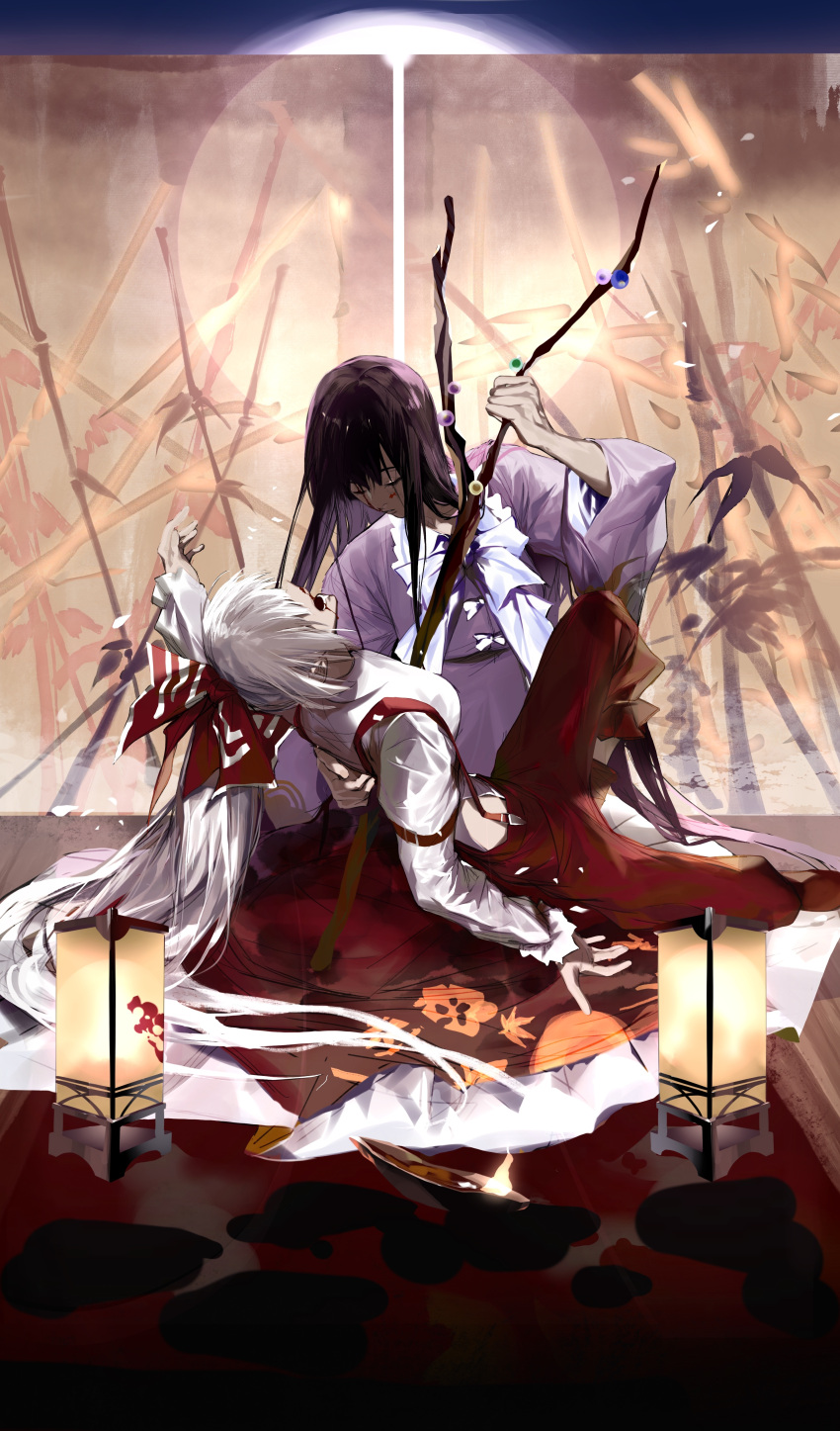 Safebooru - 2girls absurdres bamboo black hair bow bowtie branch chinese commentary commentary ...