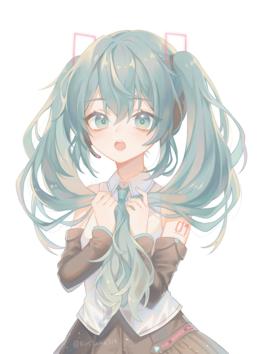 Safebooru - 1girl :o absurdres aqua eyes aqua hair aqua nails aqua necktie artist name bare ...