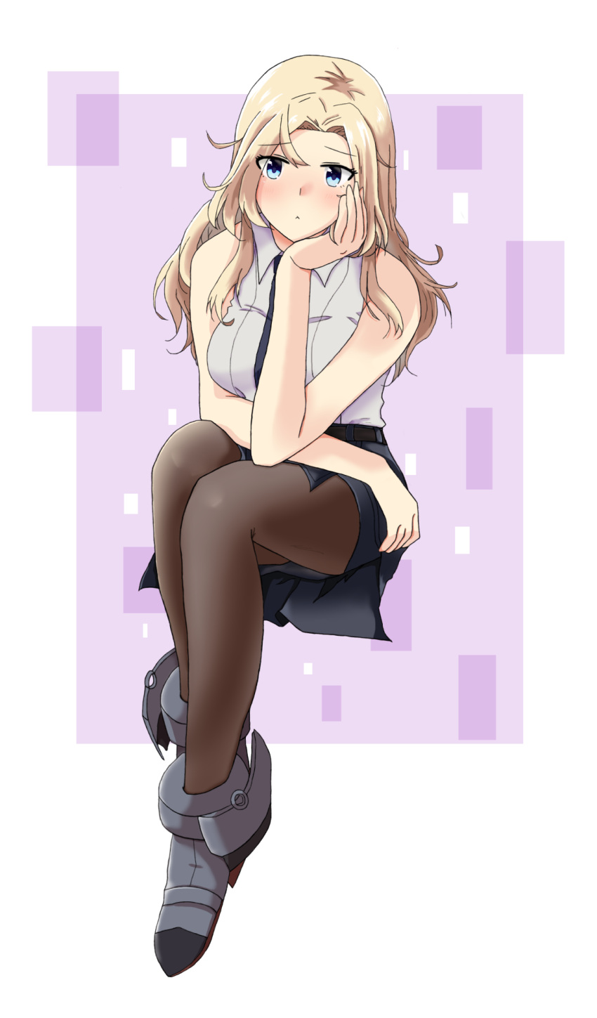Safebooru - 1girl belt black belt black necktie black pantyhose black skirt blonde hair blush ...