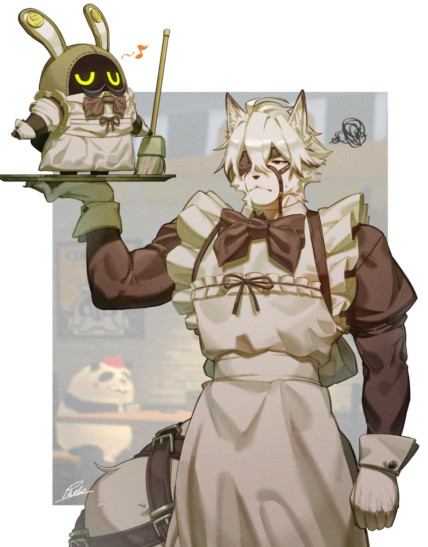 Safebooru - 1boy animal ears apron broom butler (zenless zone zero ...