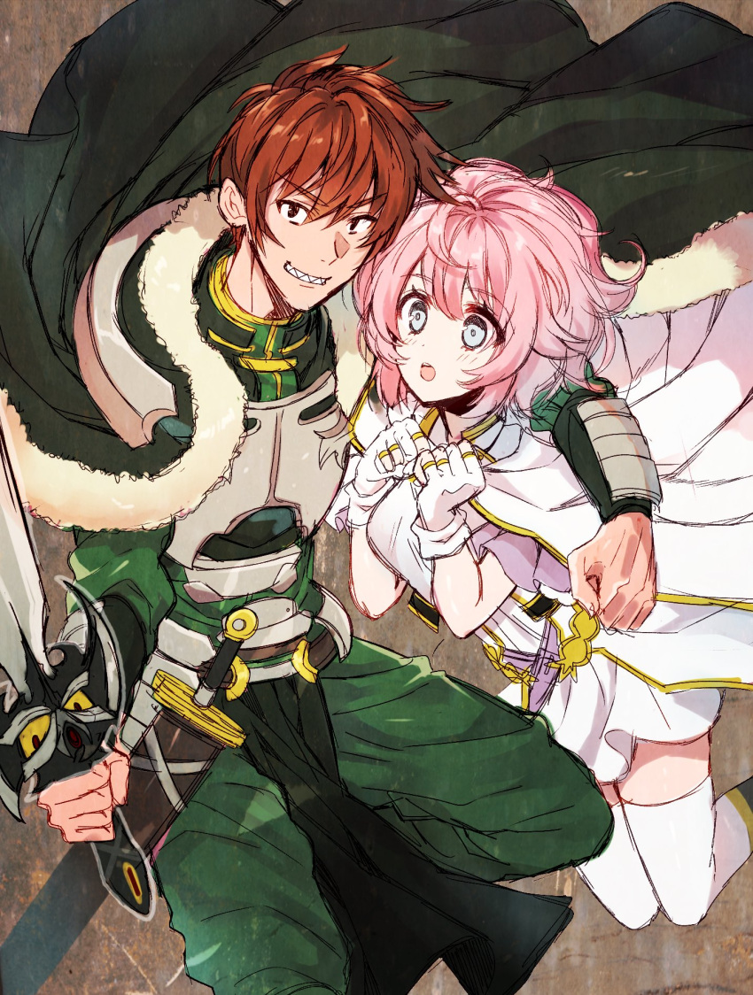 Safebooru - 1boy 1girl arm around shoulder armor brown eyes brown hair ...