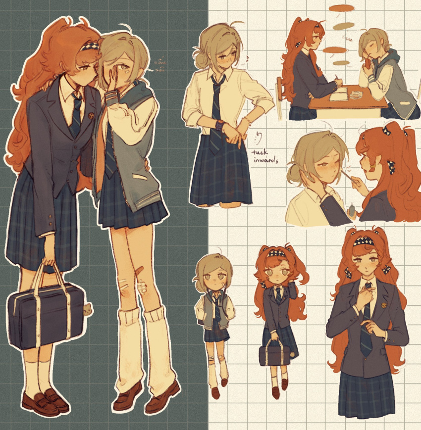 Safebooru - 2girls bag bandaged knees bandaid bandaid on knee bandaid on leg earphones english ...