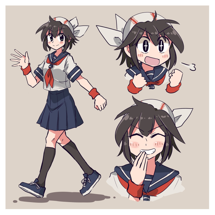 Safebooru - 1girl bandana black hair black socks blue footwear blue sailor collar blue skirt ...