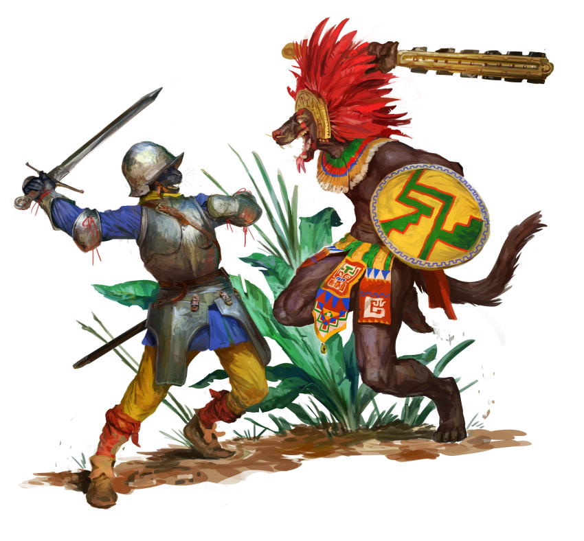 Safebooru - 2boys absurdres armor aztec cat boy chimalli dog boy fern ...