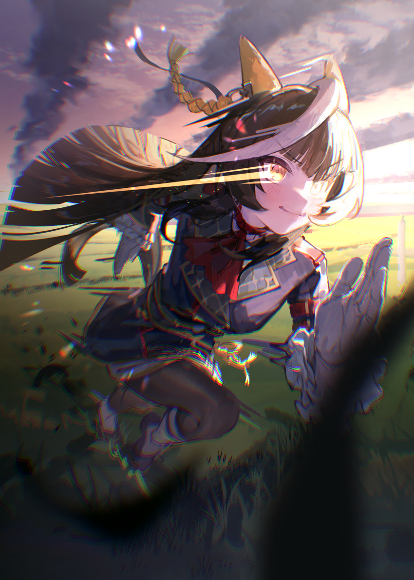 Safebooru - 1girl absurdres ahoge animal ears black hair blurry blurry foreground blush boots ...