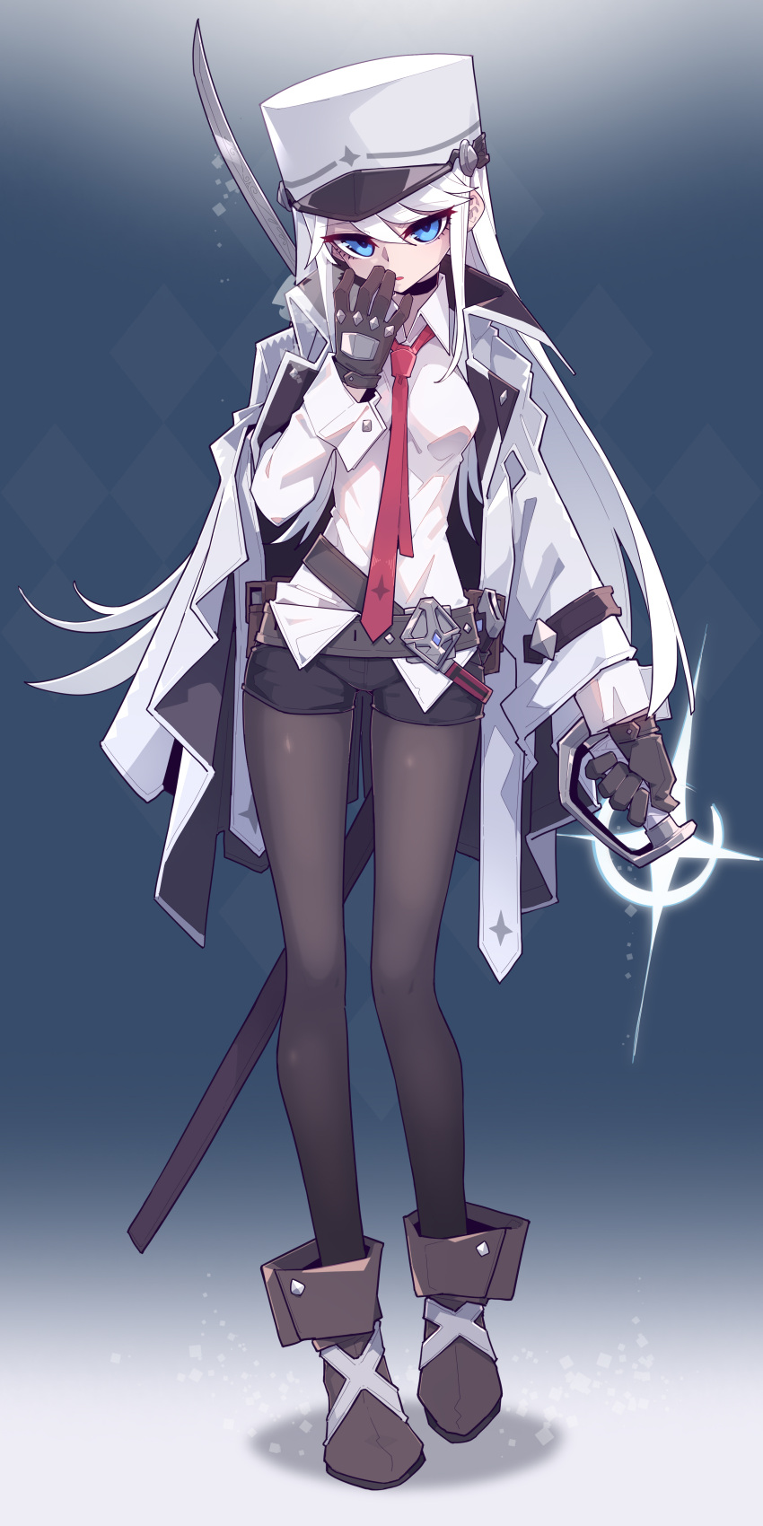 Safebooru - absurdres black pantyhose blue eyes boots gloves grey hair highres imazawa jacket ...