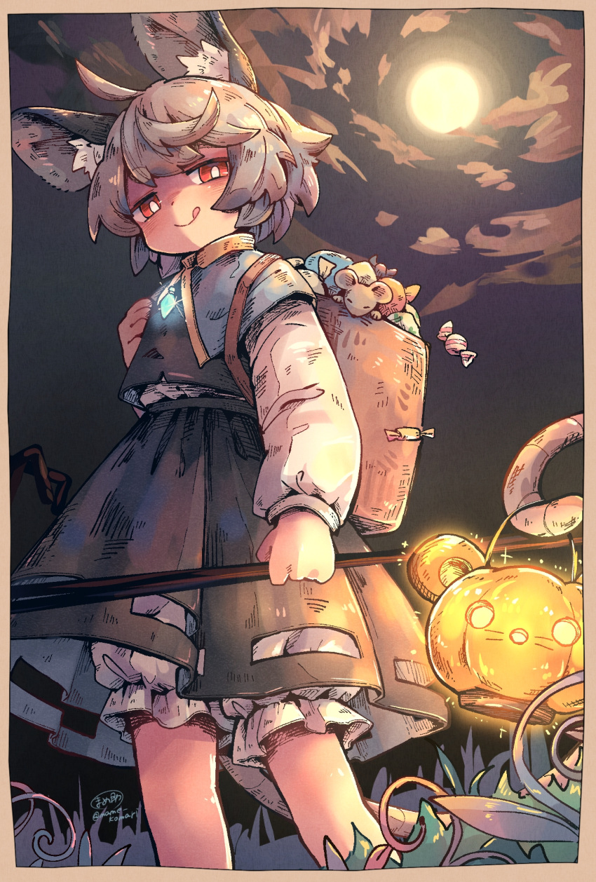 Safebooru - 1girl ahoge animal ear fluff animal ears backpack basket black skirt black vest ...