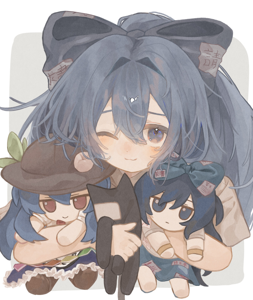 Safebooru - 1girl absurdres blue bow blue eyes blue hair blush border bow character doll closed ...