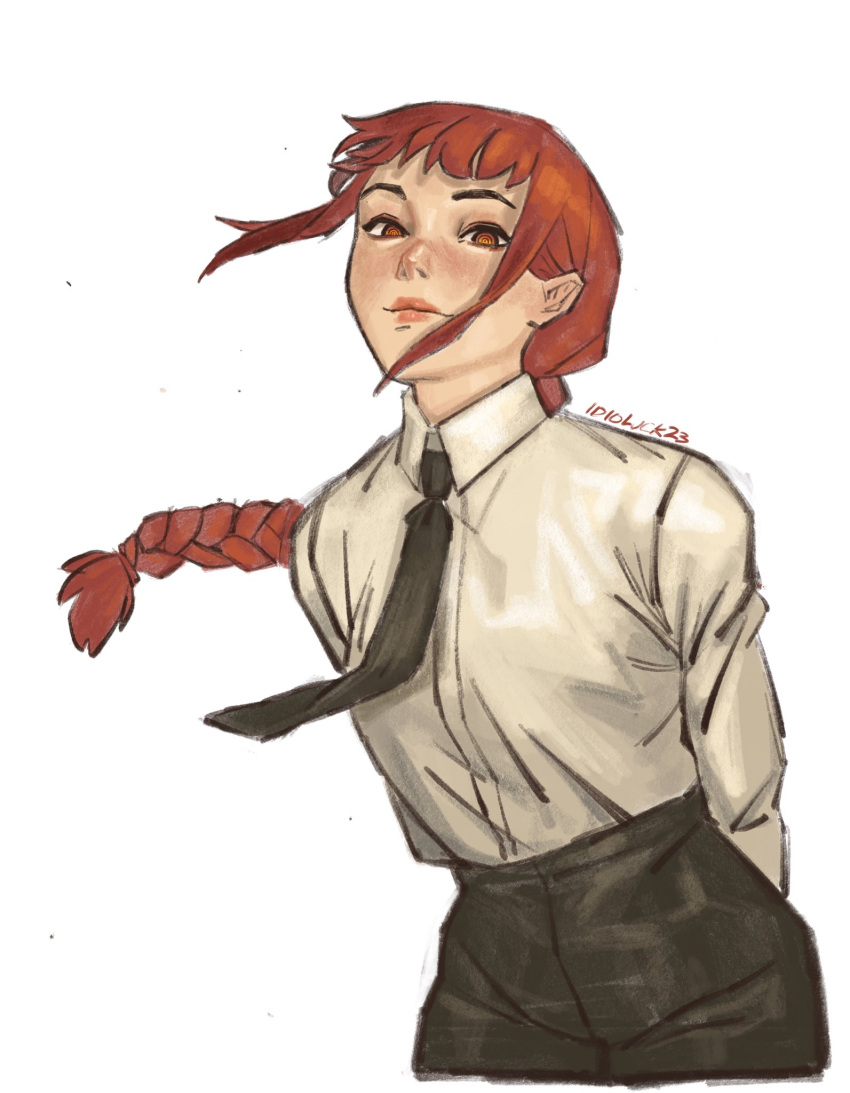 Safebooru - 1girl arms behind back black necktie black pants braid ...