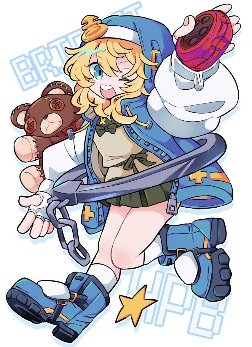 Safebooru - 1girl ;d absurdres androgyne symbol aqua eyes blonde hair blush bridget (guilty gear ...