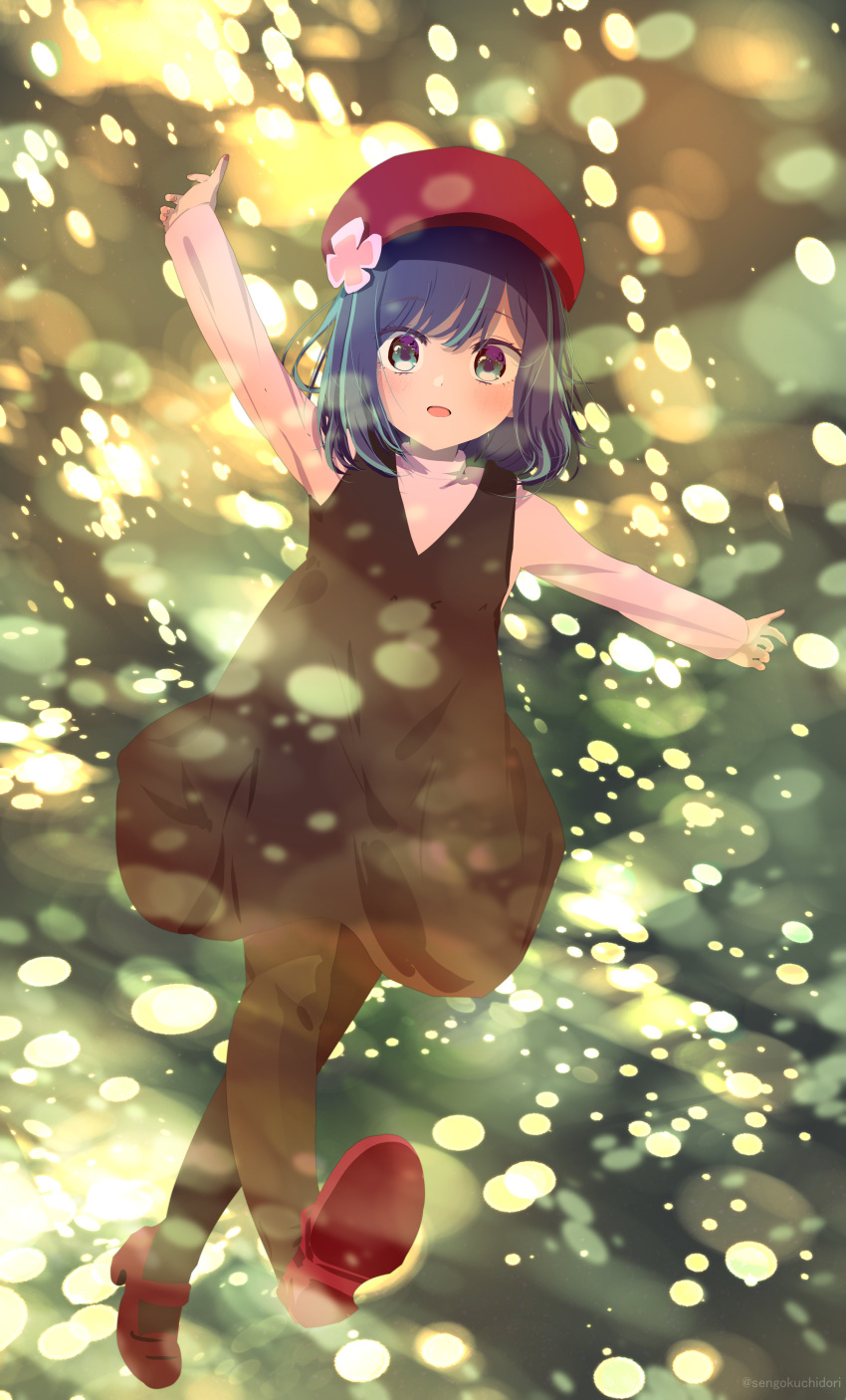 Safebooru - 1girl absurdres beret black dress black pantyhose blue eyes blue hair blush child ...