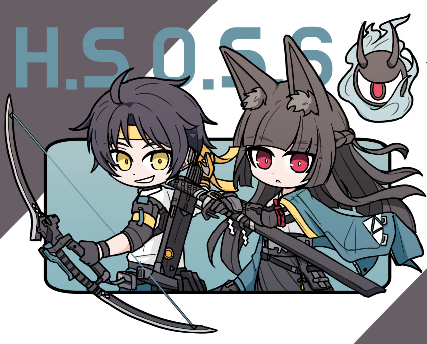 Safebooru - 1boy 1girl animal ears arrow (projectile) asaba harumasa black gloves black hair ...