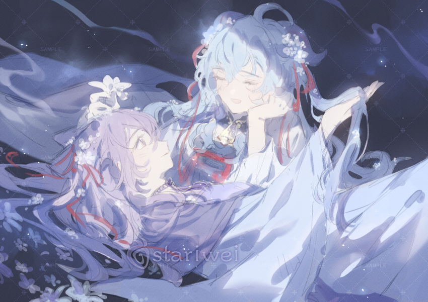 Safebooru - 2girls ahoge alternate costume banbi blue hair chinese ...